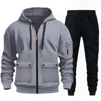 Generic Survêtement tactique 2 pièces pour homme avec capuche et jogging à fermeture éclair intégrale, tenue décontractée pour le sport de plein air, survêtem