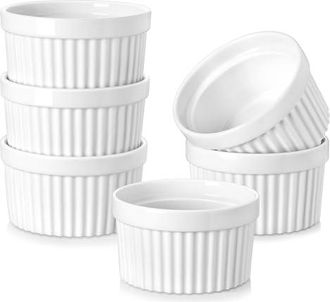 Malacasa Lot de 6 Petit Ramequins Four en Porcelaine, Ramequins Individuels en C&eacute;ramique pour Souffl&eacute;s Cr&egrave;me Brul&eacute;e Muffins Cupcakes Puddings, 320ml, Blanc Ivo