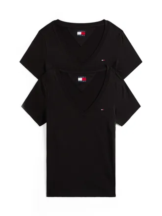 Tommy Jeans T-Shirt TOMMY JEANS TJW 2PACK V-NECK TEE, Damen, Gr. M (38), schwarz (schwarz, schwarz), Jersey, Obermaterial: 100% Baumwolle, unifarben, regular fit 