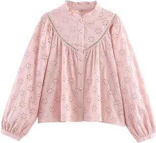 Generic Haut ample d&eacute;contract&eacute; &agrave; manches longues et col montant pour femme, Pnnrk, XS