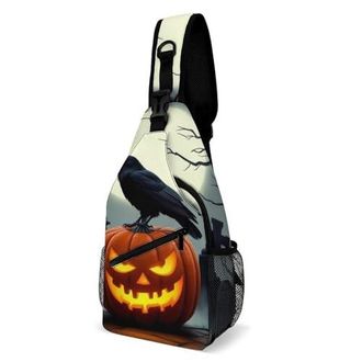 Generic Sacoche Tactique Motif de citrouille mal&eacute;fique amusant pour Halloween, pleine lune et Halloween R&eacute;glable Sac &agrave; Bandouli&egrave;re Casual Crossbody Bag pour C