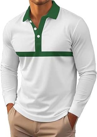 Generic Polo &agrave; manches longues pour homme - Imprim&eacute; rayures - Haut de golf pour homme - Col montant boutonn&eacute; - Coupe ajust&eacute;e - Polo athl&eacute;tique pour homme - T-
