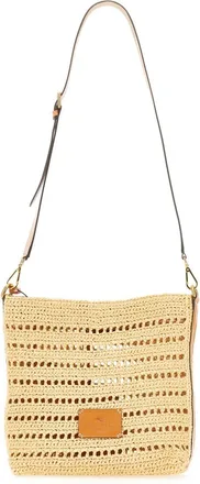 Etro Mens Perforated Raffia Shoulder Bag Beige Cotton