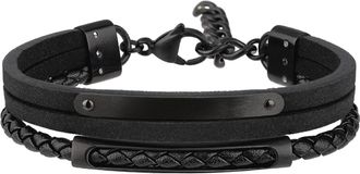 Breil Herrenarmband Kollektion B Mix TJ3088 - Herrenschmuck - Schwarzes Leder- und Stahlarmband für Herren, mit Drei Schlaufen um das Handgelenk - Verstellb