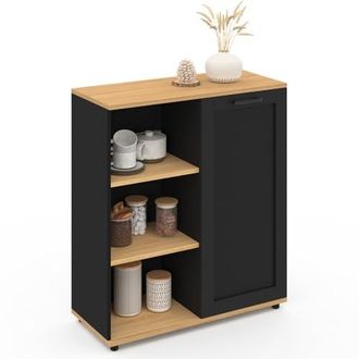 IDMarket Buffet dappoint 70 cm VITO 3 &eacute;tag&egrave;res et Placard Noir et Plateau Bois