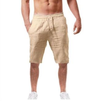 Generic Short baggy en coton et lin pour homme 2026 &agrave; la mode d&eacute;contract&eacute; d&eacute;t&eacute; en coton solide et respirant pour homme, kaki, XXL