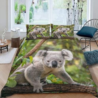 Generic Koala Bettw&auml;sche 135x200 Tier Bettw&auml;sche Set, 3D Bettbezug Set Weich Microfaser Bettbez&uuml;ge 2 Teilig Dschungelstil Wendebettw&auml;sche f&uuml;r Einzelbett, mit 