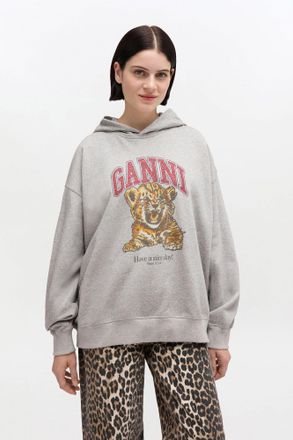 Ganni grau Grauer Tiger-Kapuzenpullover Bio-Baumwolle - Gr&ouml;&szlig;e XS