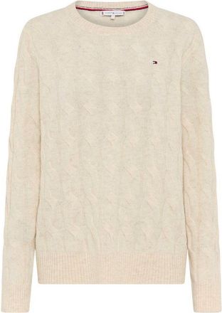 Tommy Hilfiger Strickpullover CRV SOFT WOOL CABLE C-NK LS SWT in großen Größen, mit Zopfmuster, aus reiner Wolle