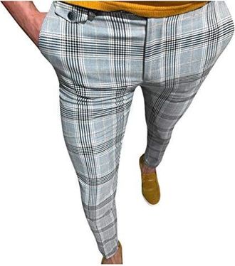 Generic Pantalon de loisirs pour homme - Long &agrave; carreaux - Pantalon de sport pour homme - Coupe droite - Pantalon dext&eacute;rieur avec poches - Pantalon d&eacute;t&eacute; respi