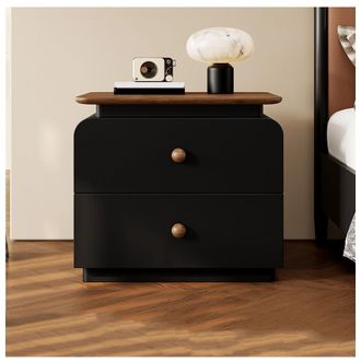 Generic Solid Wood Nightstand with 2 Drawers, Mid-Century Modern Bedside Table End Table, Round Ball Handle Night Stand for Bedroom, Living Room, Apartment