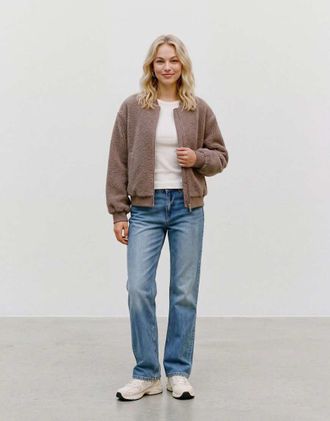 Vero Moda Karla veste courte zipp&eacute;e teddy marron-Neutre