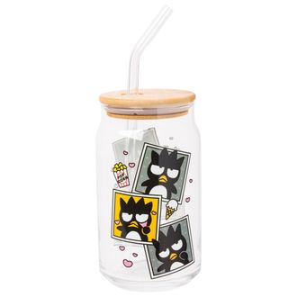 Silver Buffalo Sanrio Hello Kitty and Friends Badtz-Maru Polaroids Glas mit Bambusdeckel und Glasstrohhalm, 473 ml