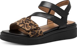 Tamaris Comfort Damen Sandalen flach aus Leder mit Klettverschluss, Mehrfarbig (Black/Leo), 37 EU