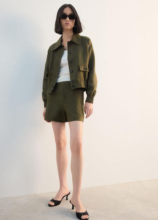 Mango Veste en lin &agrave; boutons kaki - Femme - XS - MANGO