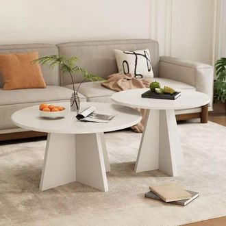 Generic Nordisches Minimalistisches Kaffeetisch Nesting Couchtisch 2er Set Kleiner Tisch Rund Flexibel Kombinierbarer Niedriger Tischsfür Wohnzimmer Balkon Bü