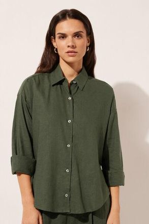 Calzedonia Kurze Hemdbluse Aus Leinen Und Viskose Grun