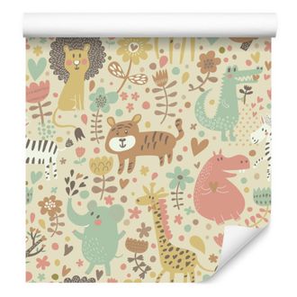 OEM Carta Da Parati Safari Con Elefanti, Leoni, Zebre E Piante Per Soggiorno E Camera Da Letto, 50x1000 Cm