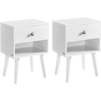 Vasagle [JAMAIS UTILIS&Eacute;] Tables de Chevet, Lot de 2, avec Tiroir et Compartiment Ouvert, Pieds en Bois, Blanc Neige