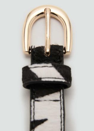 Mango Ceinture cuir imprim&eacute; animal noir - Femme - XL - MANGO