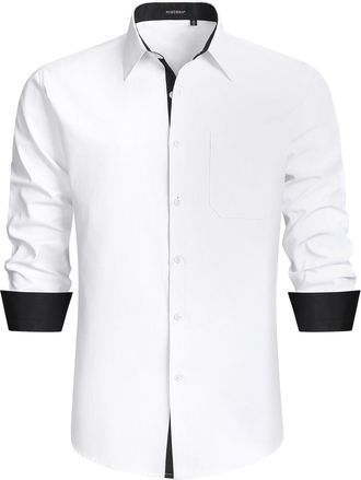 Hisdern Hemd Herren Langarm Wei&szlig; Herrenhemden Businesshemd Regular Fit Formales Button Down Freizeithemd Oberhemd F&uuml;r M&auml;nner,Wei&szlig;,2XL
