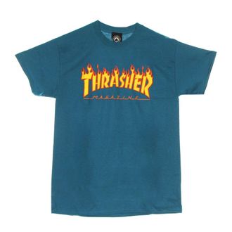 Thrasher Flame Tee Blau/Gelb Kurzarm T-shirt - - Tops - Herren - Blau - L