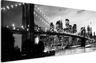 Paul Sinus Art 150x50cm Leinwandbild auf Keilrahmen Manhattan Brooklyn Bridge Skyline Sonnenuntergang Wandbild auf Leinwand als Panorama