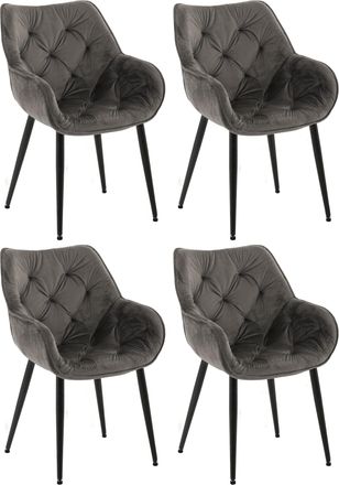 Clp 4er Set Stuhl Tanna Samt I Gesteppter Polsterstuhl I Esszimmerstuhl Mit Bodenschonern, Farbe:anthrazit