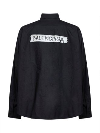 Balenciaga Mens Shirt Masking Tape Black Cotton