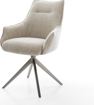 DELIFE Drehstuhl Alja-Flex mit Armlehnen Webstoff Soft Beige Kreuzgestell breit Graphit 360&deg; drehbar Wippfunktion Taschenfederkern, Esszimmerst&uuml;hle