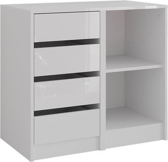 Vicco Kommode Sherry, Weiß/Weiß Hochglanz, 80.2 x 76 cm 2 Teile