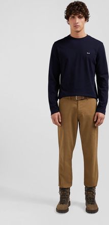 Eden Park T-shirt Manches Longues En Coton Bleu Marine Broderie Dos Coupe Regular