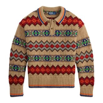 Polo Ralph Lauren Pull en laine m&eacute;lang&eacute;e &agrave; col polo Fair Isle - Homme - Pulls - Multicolore - Taille: S