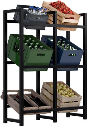 Clp Getränkekistenständer Metall freistehend Stack, platzsparendes Getränkekistenregal robust und platzsparend für Getränkekisten, Farbe:schwarz, Größe:11