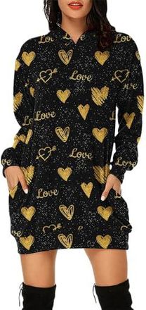 Generic 2026 Sweat &agrave; capuche d&eacute;contract&eacute; avec poches pour femme Motif coeur, Noir, 3XL