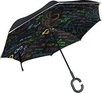 JSTEL Parapluie invers&eacute; &agrave; double couche avec motif g&eacute;om&eacute;trique, multicolore, pour voiture, ext&eacute;rieur avec poign&eacute;e en forme de C