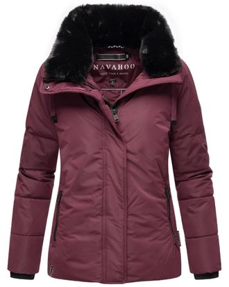 Navahoo warme Damen Winterjacke Steppjacke mit (abnehmbarem) Kunstfellkragen Frostii XIV Wine Gr. L