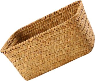 Cabilock Geflochtener Korb Aus Seegras Kleiner Korb Für Schreibtischorganisation Rechteckige Box Zum Aufbewahren Von Kosmetika Und Kleinigkeiten Gewebte Box Au