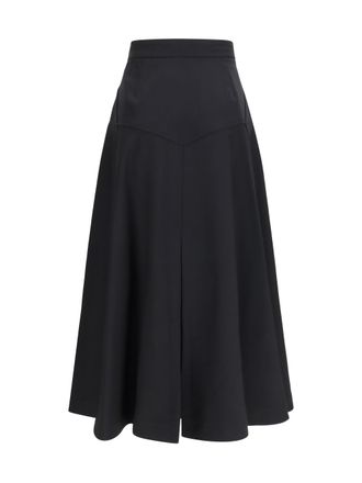 Burberry Womens Wool Twill Midi Skirt Black Ovis Aries
