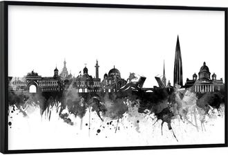 artboxONE Poster mit schwarzem Rahmen 90x60 cm Städte Saint Petersburg Skyline Black - Bild Saint Petersburg