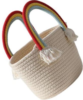 Hemoton Paquet Fourre-tout Tiss&eacute; En Corde De Coton Arc-en-ciel Paquet Panier Boh&egrave;me Pour Femme D&eacute;t&eacute; Color&eacute; &agrave; Anses Polyvalent Medium Pour Vacances Et Loisirs