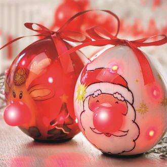 noTrash2003 2er Set Weihnachtsbaum Kugeln mit blinkendem LED Licht Weihnachtsmann und Rentier Red Node Rudolph und rotem Aufhängeband mit 80 mm Durchmesser Christ