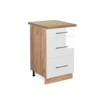 Vicco Meuble Cuisine Fame-Line, Blanc Haute Brillance/Chêne de Force doré, 50 cm, PT Chêne