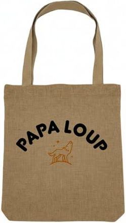 Fabulous Sac Shopping Tote Bag Aspect Lin - Papa Loup Famille Mignon Animal - Sac de Courses Toile Epaisse 360g Beige Naturel Cabas Port&eacute; Epaule Solide Imprim&eacute;
