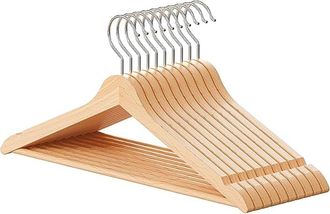 MSV 10er-Set Kleiderbügel aus Holz - Beige - Für T-Shirts, Hemden, Jacken und Pullover - Robuste Ausführung - rutschfest und langlebig