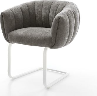 DELIFE Freischwinger Jada-Flex Boucl&eacute; Soft Schlamm Freischwinger flach Wei&szlig; Taschenfederkern, Esszimmerst&uuml;hle