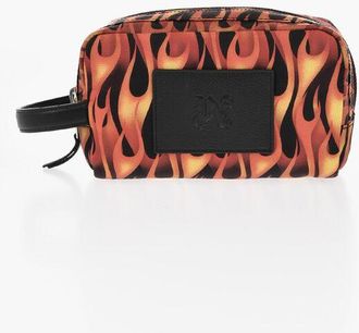 Palm Angels Nylon Toiletry Bags With Flame Print And Leather Trim size Unica