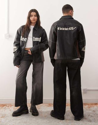 Reclaimed Vintage Blouson style motard unisexe en imitation cuir - Noir et marron-Brown