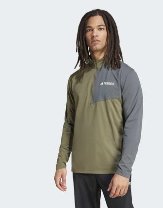 adidas Terrex Climacool - T-shirt manches longues &agrave; demi fermeture &eacute;clair - Olive strata-Vert