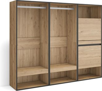 Skraut Home | Offener Kleiderschrank | Kleidung, Schuhe | 180x145x35 cm | F&uuml;r Schlafzimmer, Zimmer | Schuhschrank | Moderner Stil | Eiche